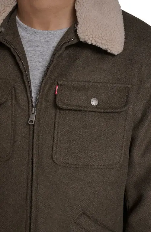LEVI'S Brushed Twill Depot Jacket With Faux Shearling Collar - Olive