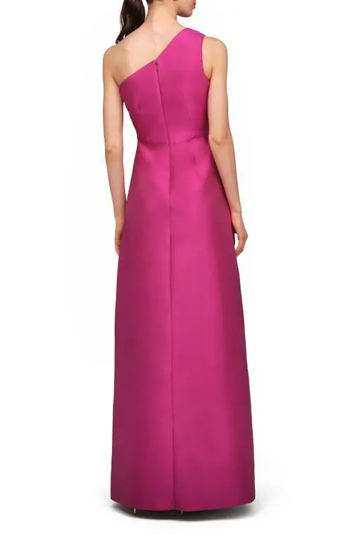 KAY UNGER Madelyn Embroidered One-shoulder Satin Gown