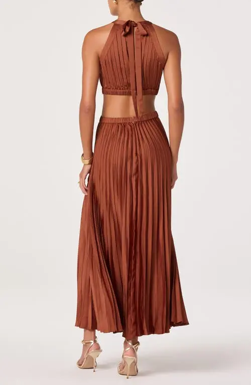 Astr The Label Vera Pleated Cutout Satin Maxi Dress