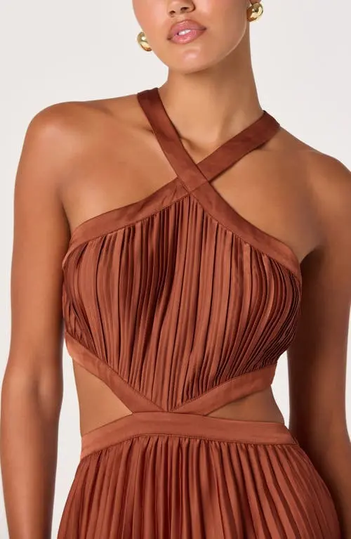 Astr The Label Vera Pleated Cutout Satin Maxi Dress