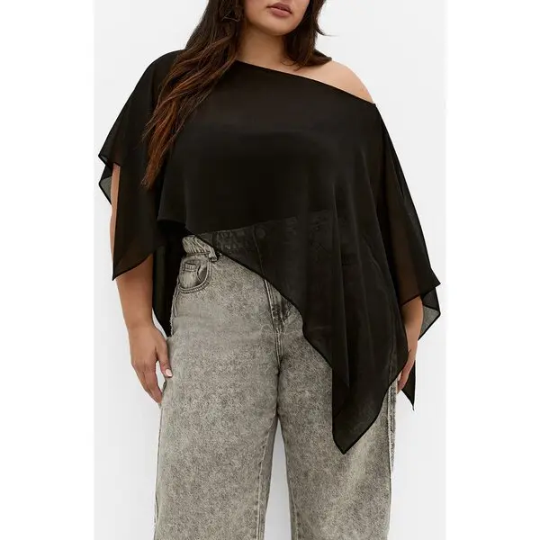 City Chic Chiffon Poncho - Black