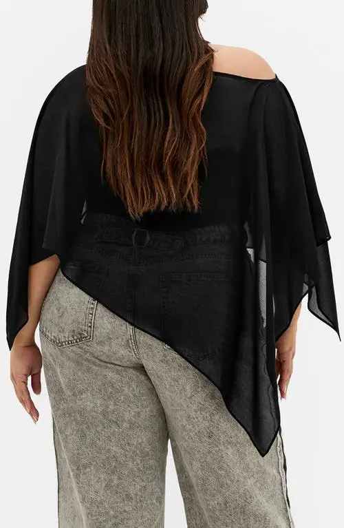 City Chic Chiffon Poncho - Black