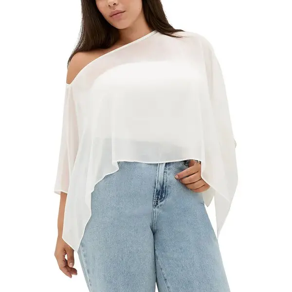 City Chic Chiffon Poncho - Ivory