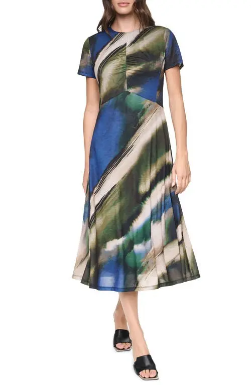 Dkny Ruched Front Print Midi Dress - Brushed Riverside