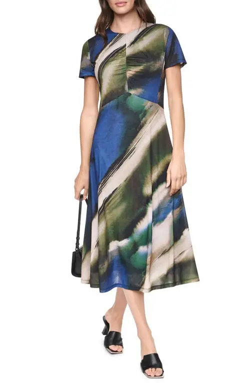 Dkny Ruched Front Print Midi Dress