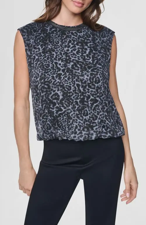 Dkny Printed Crinkle Chiffon Sleeveless Top With Chain Detail - Moonlit Leopard