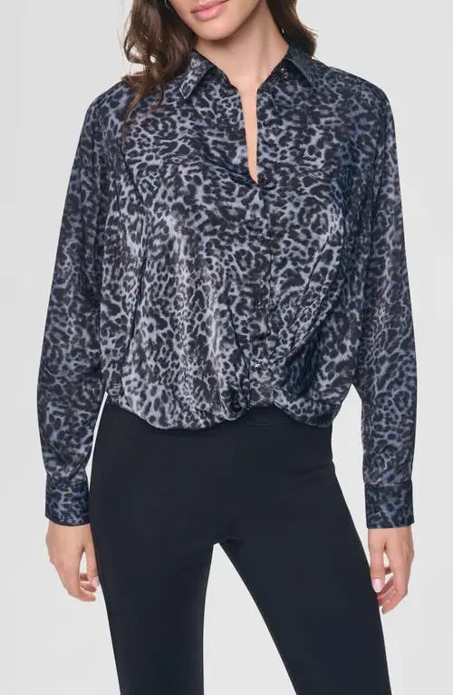 Dkny Printed Twist Front Shirt - Moonlit Leopard