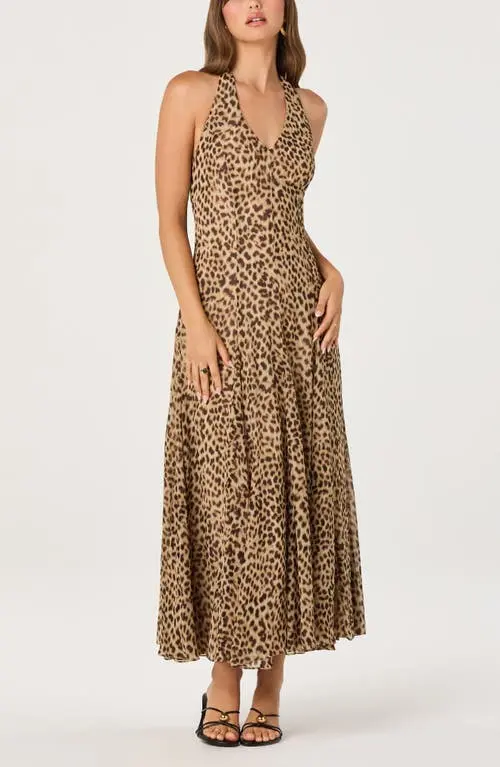 Astr The Label Myra Print Halter Neck Midi Dress