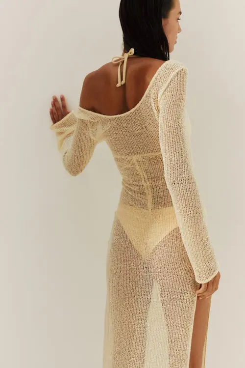H&M Long Loose-knit Beach Dress With Tie Detail