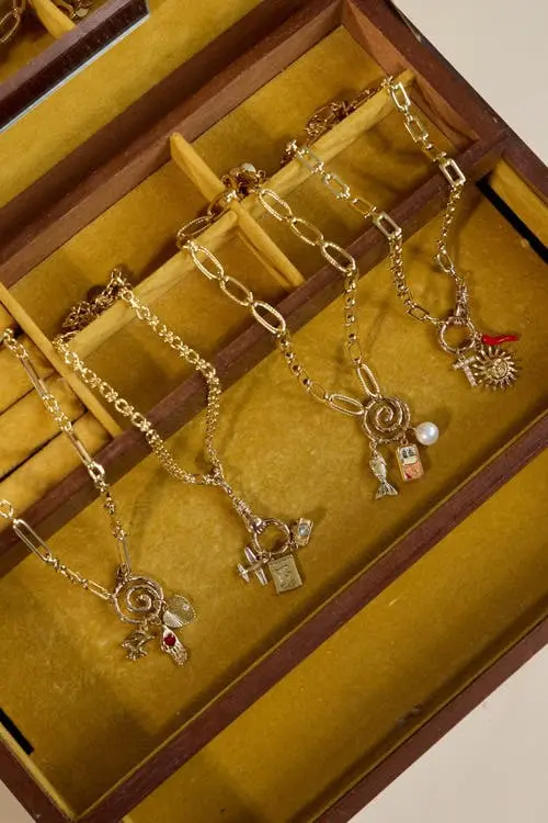 BEADS BY TARA Sculptural Contour Charm Necklace In -plated Stainless Steel