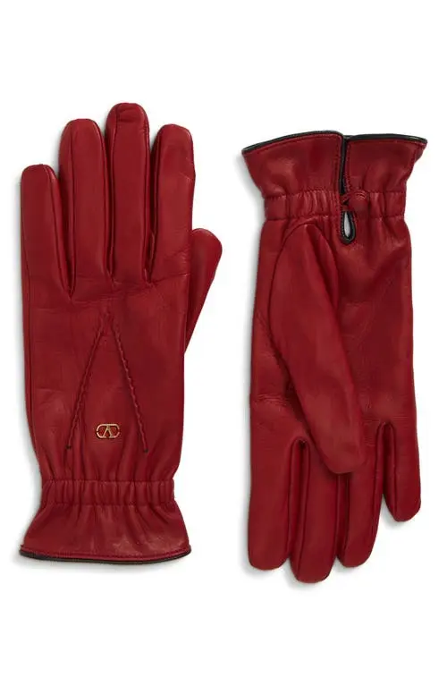 Valentino Garavani Vlogo Signature Lambskin Leather Gloves - Red