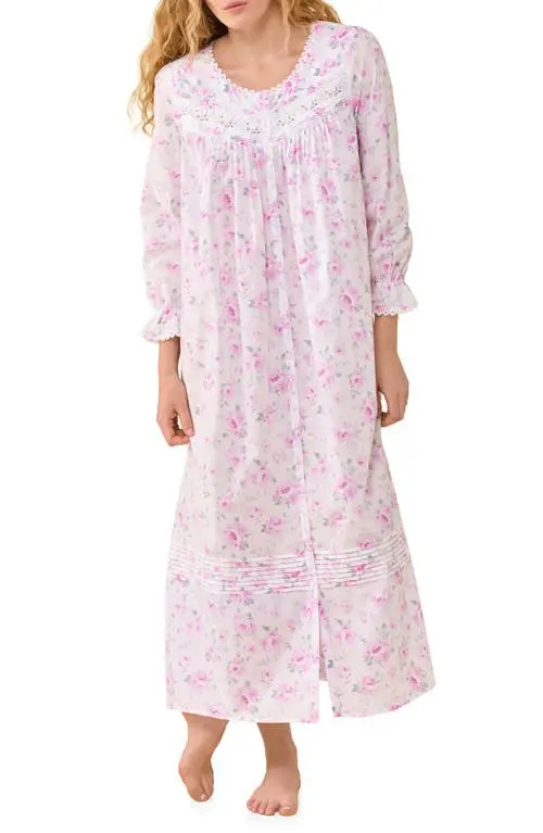 Eileen West Floral Long Sleeve Cotton Robe - Rosebud