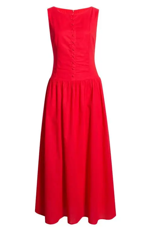 PETAL & PUP Evie Cotton & Linen Buttoned Maxi Dress - Red