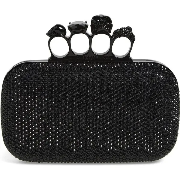 Alexander McQueen Crystal Embellished Leather Knuckle Clutch - Black