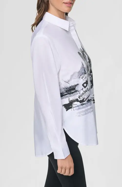 Dkny City Printed Rhinestone Cotton Button-up Shirt