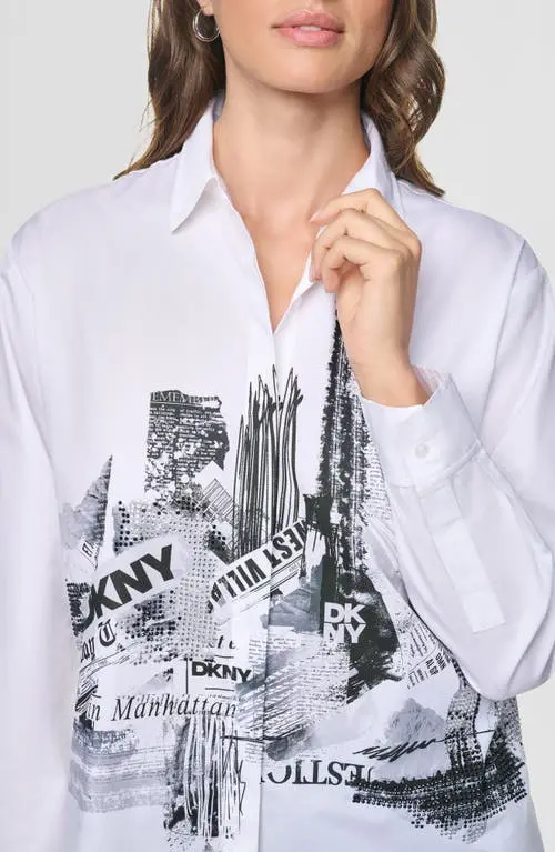 Dkny City Printed Rhinestone Cotton Button-up Shirt