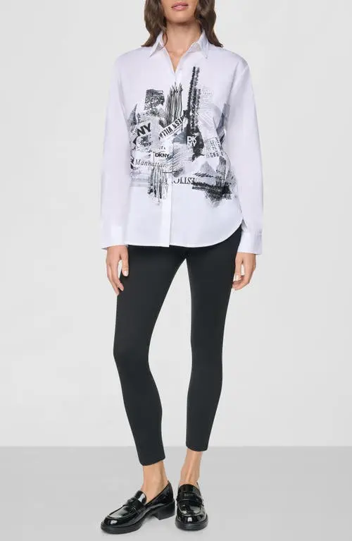 Dkny City Printed Rhinestone Cotton Button-up Shirt