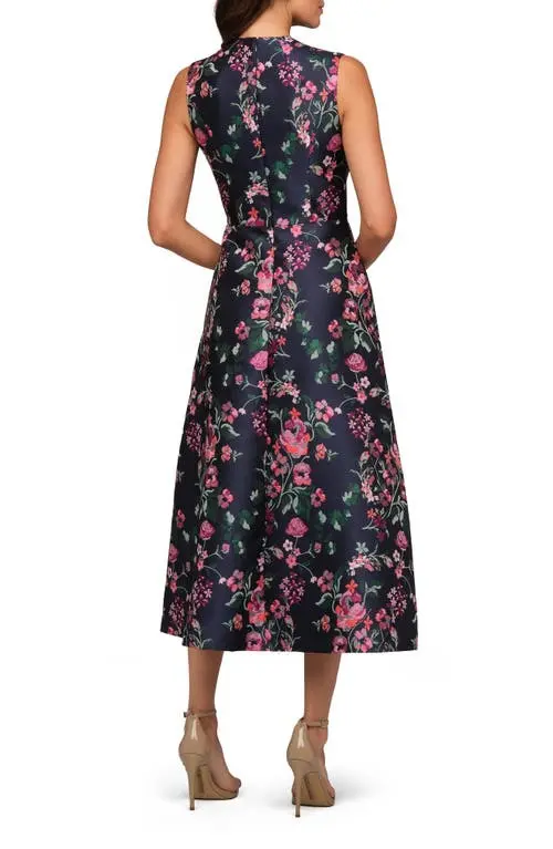 KAY UNGER Rhea Floral V-neck Midi Dress