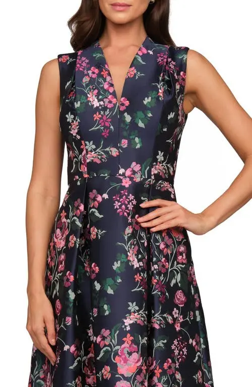 KAY UNGER Rhea Floral V-neck Midi Dress