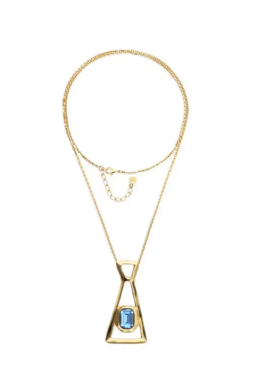 UNODE50 Tone Geometric Necklace With Blue Crystal - Gold