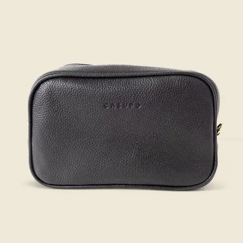 CASUPO Large Leather Cosmetic Bag - Black