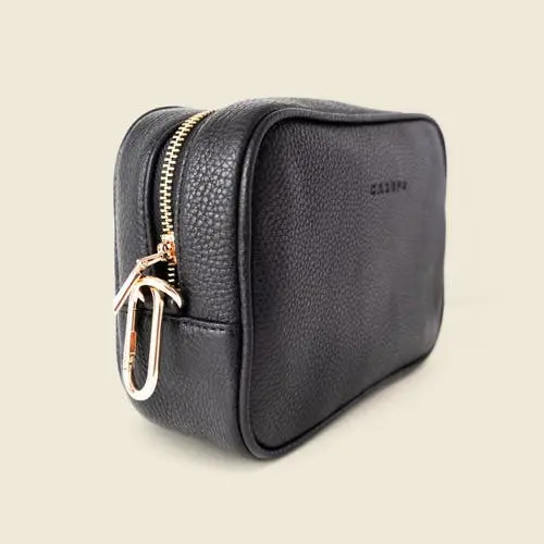 CASUPO Large Leather Cosmetic Bag - Black