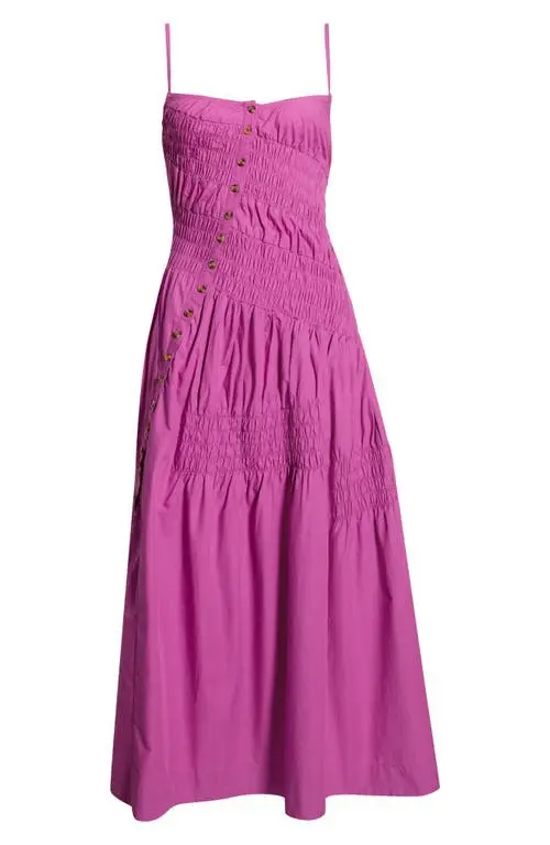 DAMSON MADDER Lyra Sleeveless Shirred Midi Sundress - Magenta