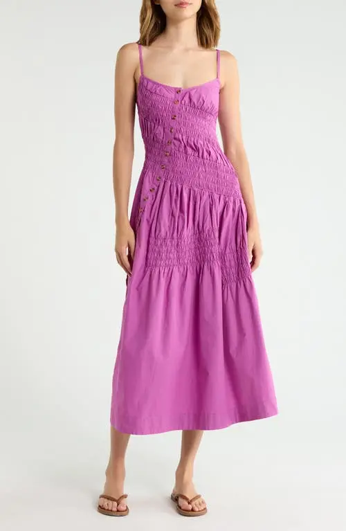 DAMSON MADDER Lyra Sleeveless Shirred Midi Sundress - Magenta