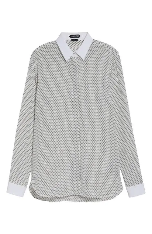 TOM FORD Diamond Print Silk Crepe Button-up Shirt