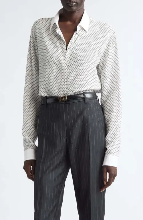 TOM FORD Diamond Print Silk Crepe Shirt With Contrast Collar And Cuffs - Off White/black