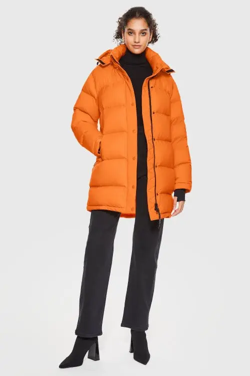OROLAY Puff-o® Hip-length Down Puffer Jacket - Orange