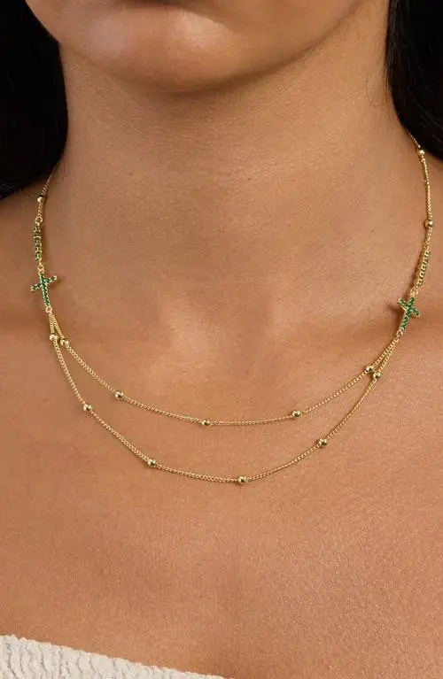 ATHRA LUXE Pavé Cross Layered Station Necklace