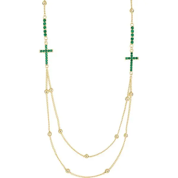 ATHRA LUXE Layered Pavé Cross Necklace - Gold