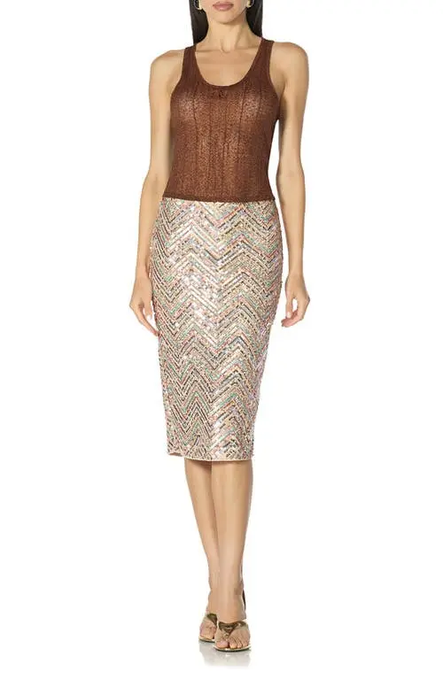 AFRM Audino Sequin Chevron Midi Skirt