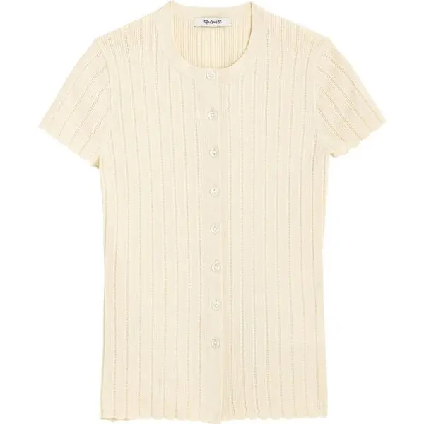Madewell Cotton Blend Pointelle Short Sleeve Cardigan - Canvas
