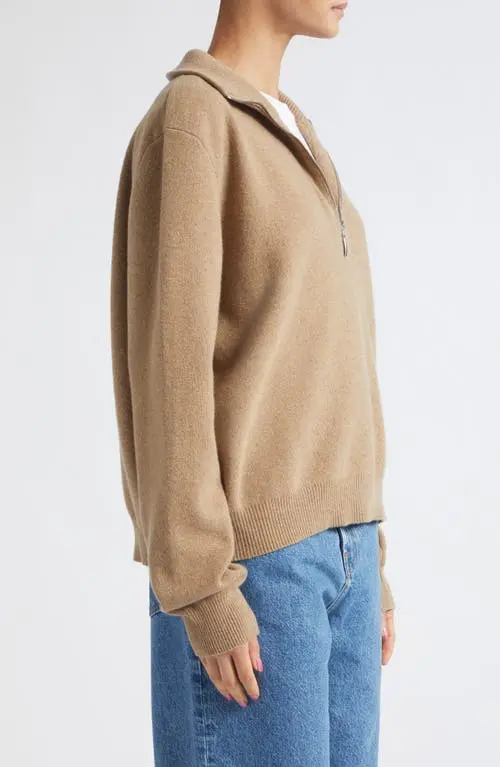 RÓHE Mouliné Half-zip Pullover Sweater In Wool, Polyamide, Silk, And Cashmere Blend - Camel