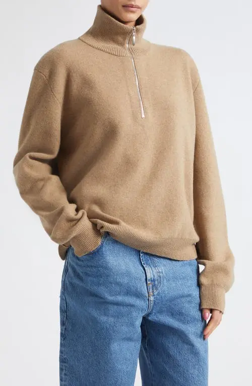RÓHE Mouliné Half-zip Pullover Sweater In Wool, Polyamide, Silk, And Cashmere Blend - Camel