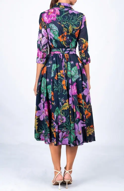 Samantha Sung Floral Print A-line Midi Shirt Dress With Belt