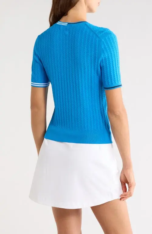 G/fore Cable Knit Short Sleeve Sweater With Varsity Tipping