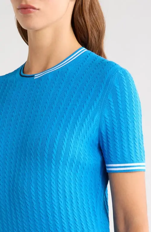 G/fore Cable Knit Short Sleeve Sweater With Varsity Tipping