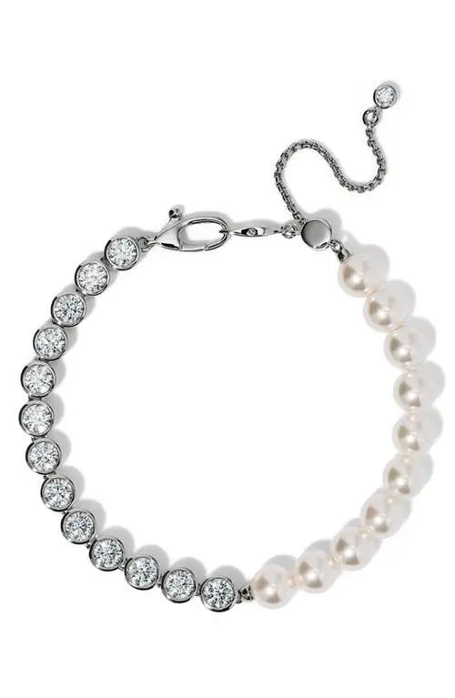 Nadri Imitation Pearl And Cubic Zirconia Line Bracelet - Rhodium