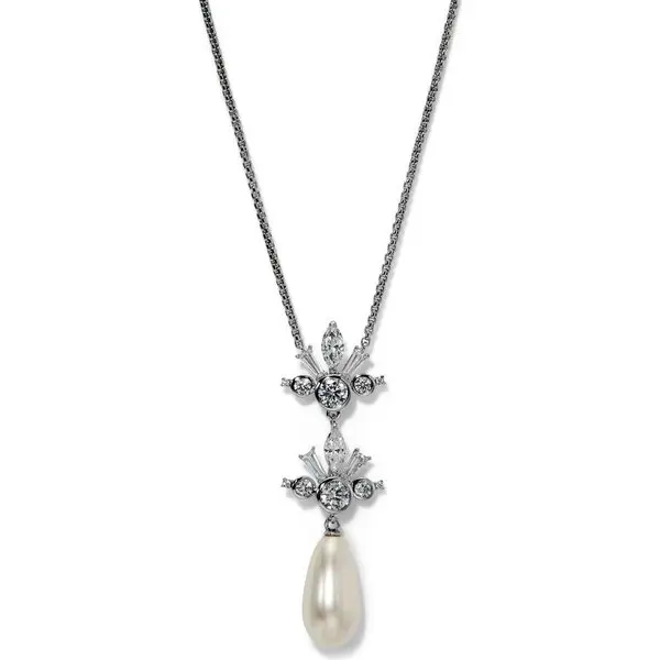 Nadri Undersea Imitation Pearl Teardrop Pendant Necklace - Rhodium