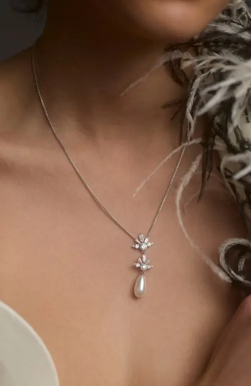 Nadri Plated Cubic Zirconia And Faux Pearl Teardrop Pendant Necklace