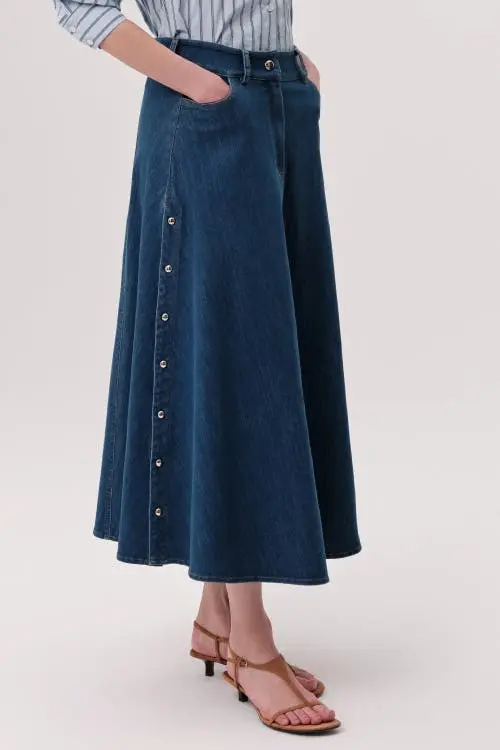 EXQUISE Meagan High Waisted Zip Pocket Denim Skirt