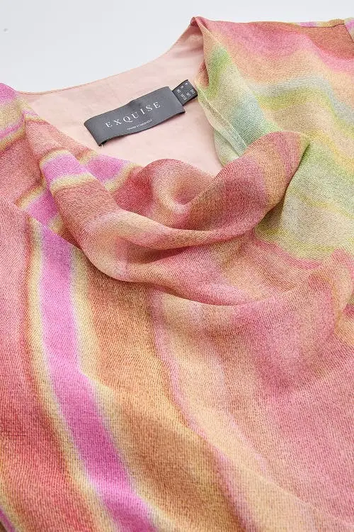 EXQUISE Sahra Striped Cowl Neck Midi Dress
