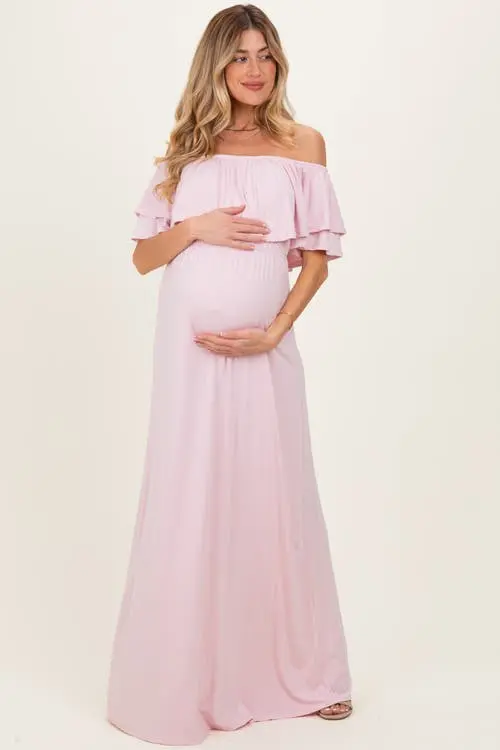PINKBLUSH Ruffle Off-the-shoulder Maxi Dress - Light Pink