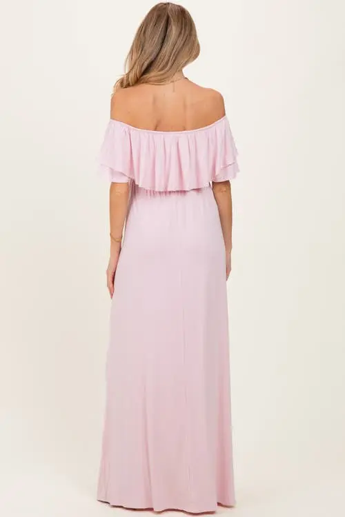 PINKBLUSH Off-the-shoulder Ruffled Maternity Maxi Dress