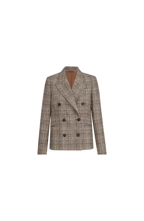 Brunello Cucinelli Alpaca And Wool Prince Of Wales Blazer With Monili - Brown