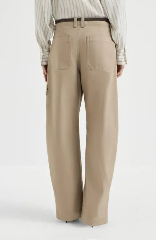 Brunello Cucinelli Délavé Cotton Canvas Cargo Barrel Trousers With Monili