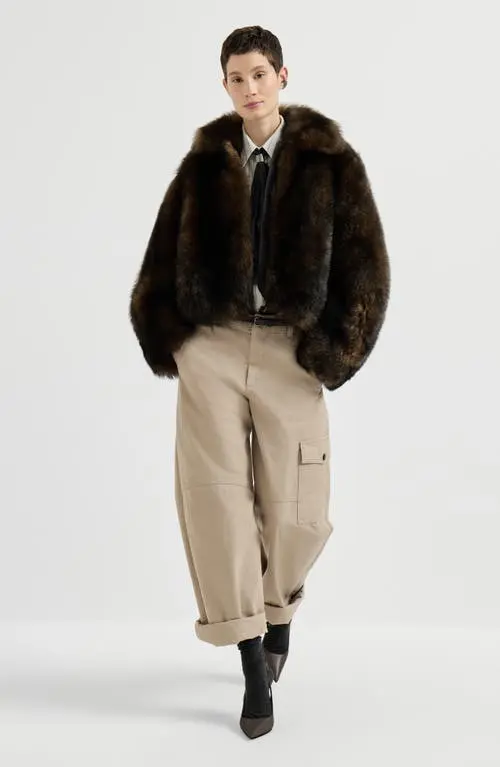 Brunello Cucinelli Délavé Cotton Canvas Cargo Barrel Trousers With Monili